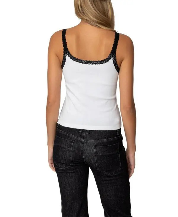 EDIKTED Jude Lacey Ribbed Tank Top - White