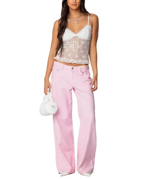 EDIKTED Polka Dot & Bow Sheer Tank Top