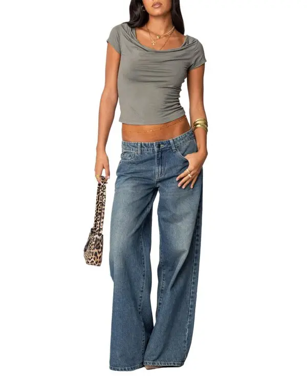 EDIKTED Javi Cowl Neck Top - Gray