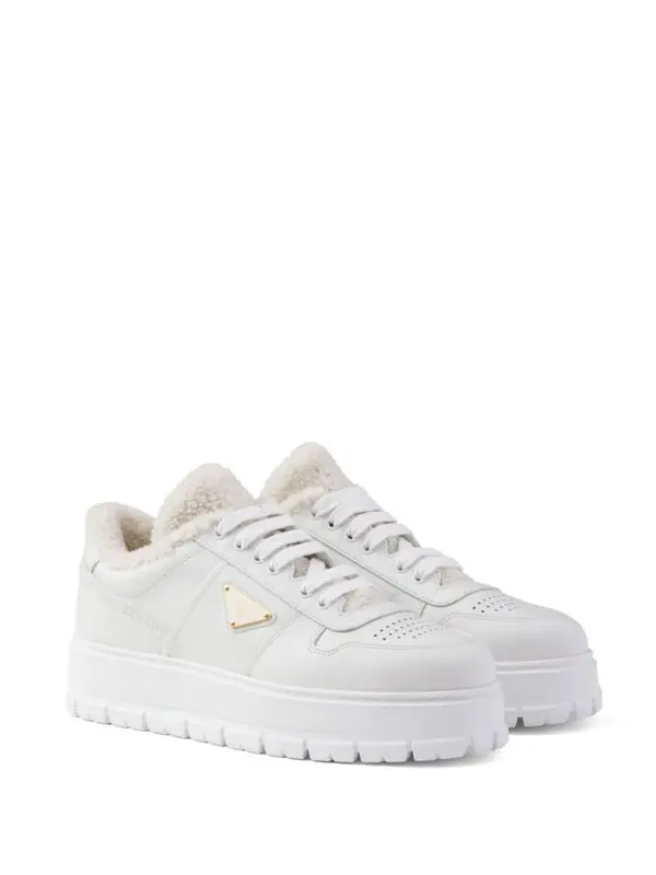 Prada Shearling Leather Sneakers - White