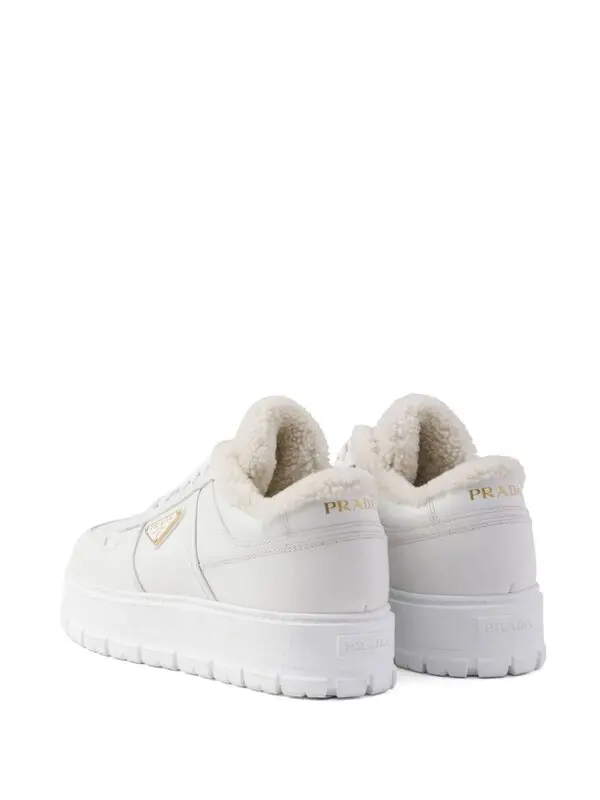 Prada Shearling Leather Sneakers - White