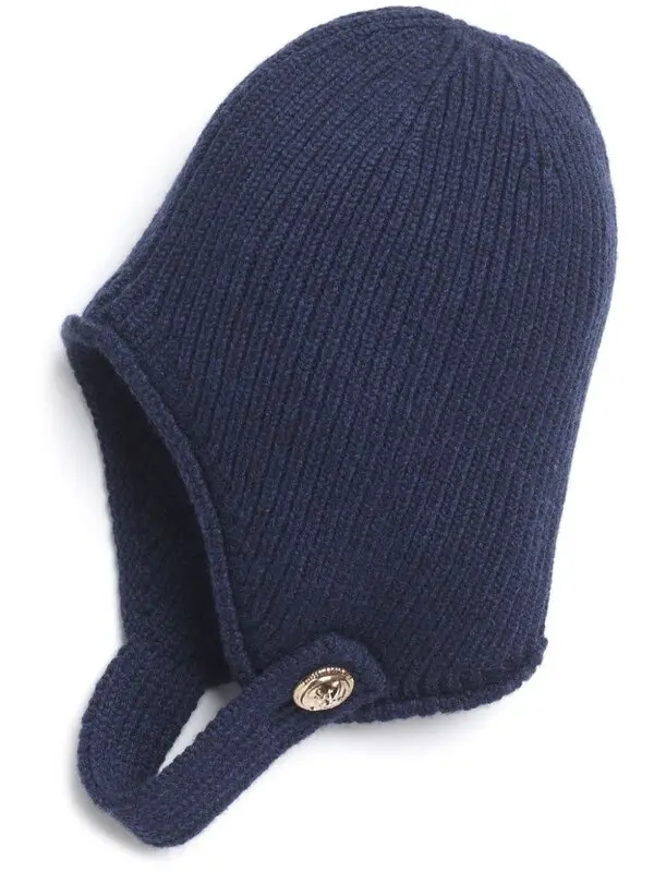 BARRIE Strap-detail Ribbed Beanie - Blue