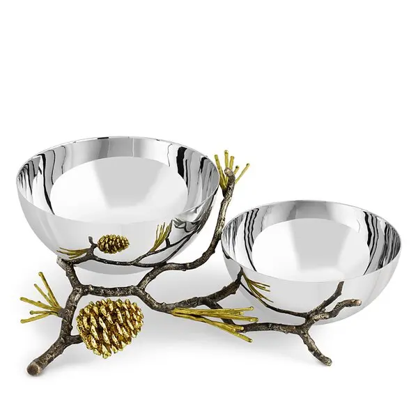 Michael Aram Pine Cone Double Bowl - Silver