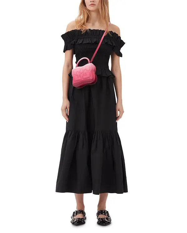 GANNI Cotton Poplin Maxi Flounce Skirt - Black