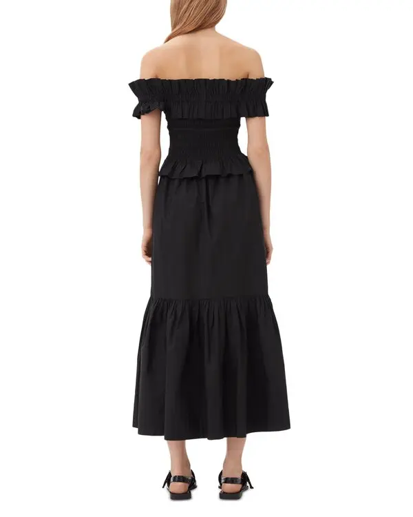 GANNI Cotton Poplin Maxi Flounce Skirt - Black