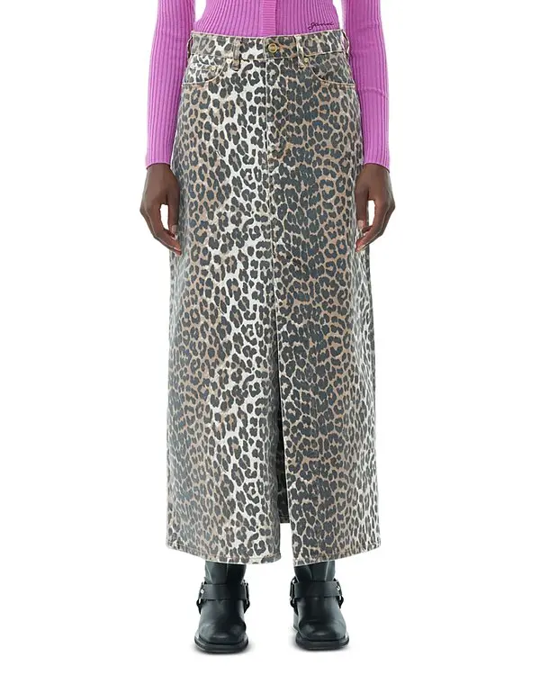 GANNI Print Denim Maxi Skirt