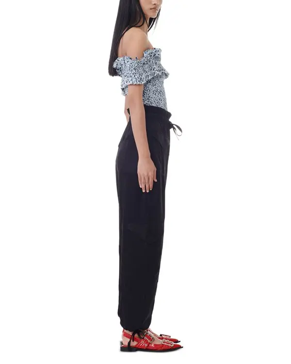 GANNI Washed Satin Pocket Pants - Black