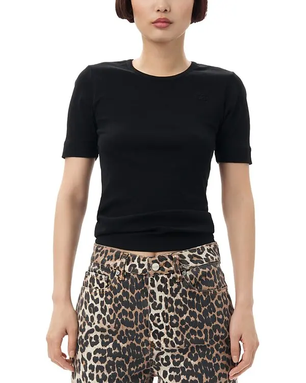 GANNI Soft Ribbed Short Sleeve Tee - Black
