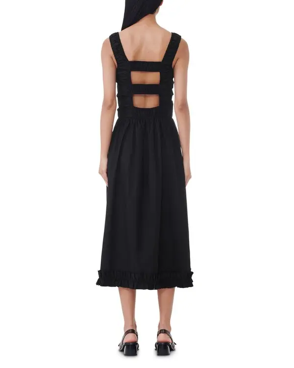 GANNI Cotton Poplin Midi Strap Smock Dress - Black