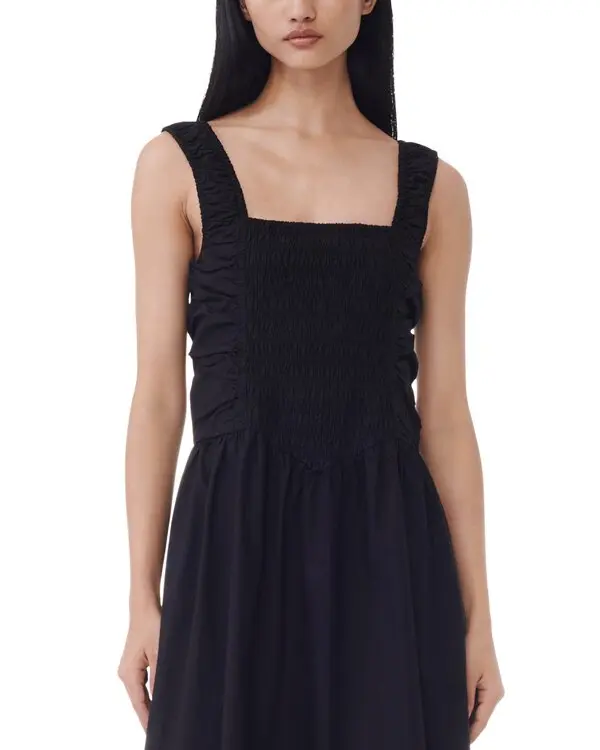GANNI Cotton Poplin Midi Strap Smock Dress - Black
