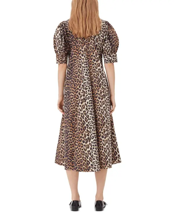 GANNI Cotton Poplin V-neck Maxi Dress - Leopard