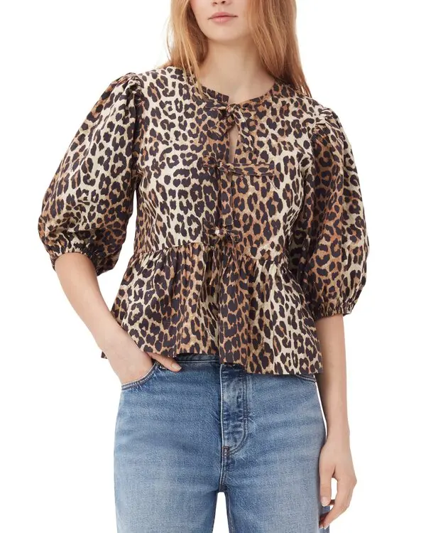GANNI Tie Front Peplum Blouse