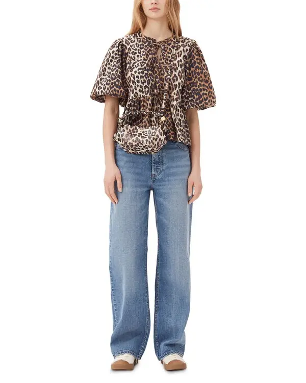 GANNI Tie Front Peplum Blouse