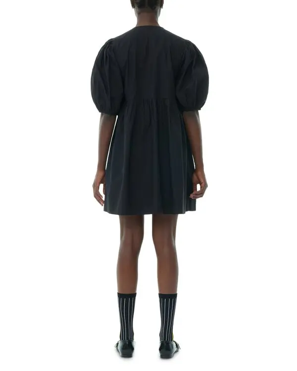 GANNI Cotton Poplin Mini Dress With Tie String - Black
