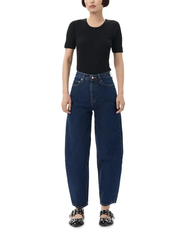 GANNI Stary Barrel Denim Jeans - Dark Blue