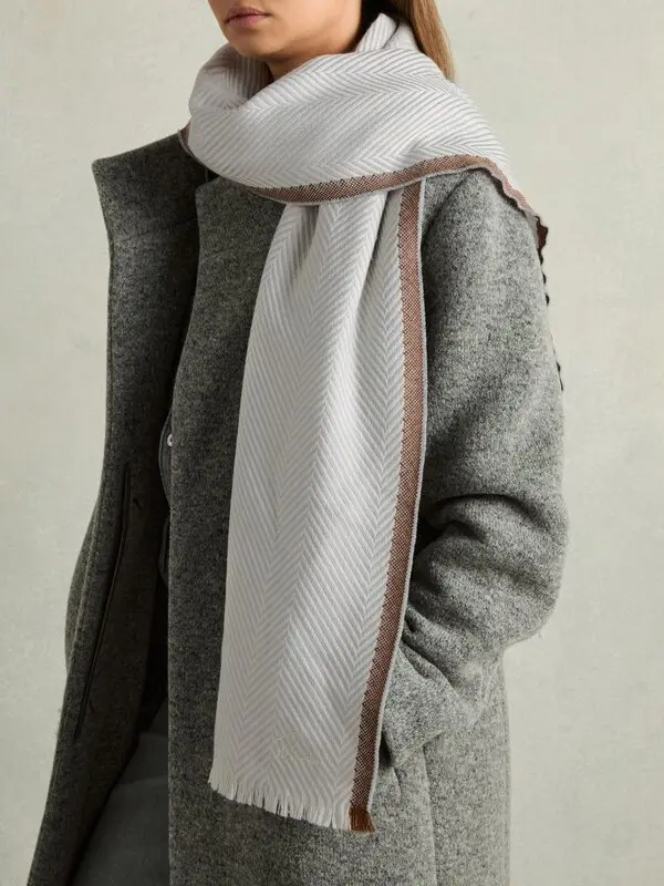 REISS Lola Logo-embroidered Wool-herringbone Scarf