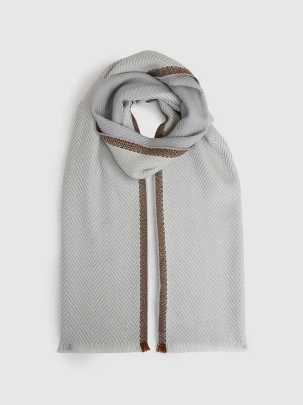REISS Lola Logo-embroidered Wool-herringbone Scarf
