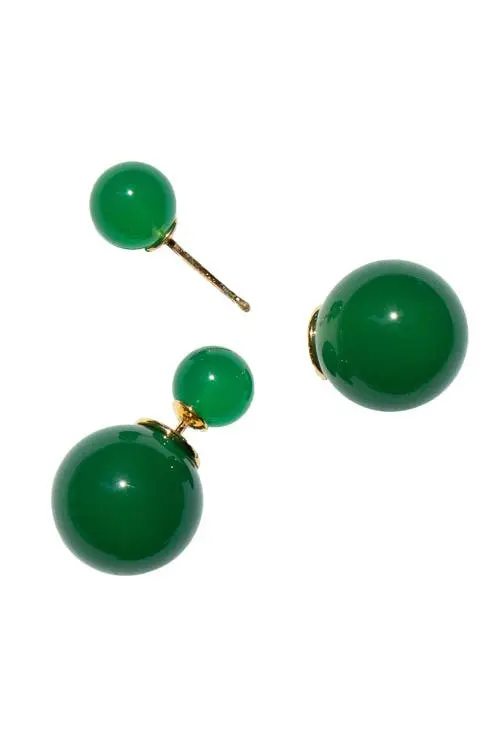 SEREE Orbit Duo Double Ended Jade Stone Stud Earrings - Bright Green