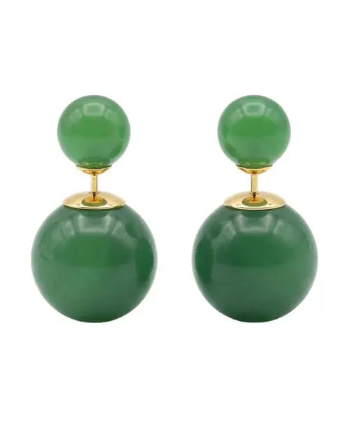 SEREE Orbit Duo Double Ended Jade Stone Stud Earrings - Bright Green