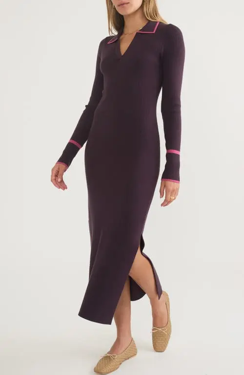 Marine Layer Contrast Trim Long Sleeve Polo Sweater Dress In Windsor Wine -  40% Off | Editorialist