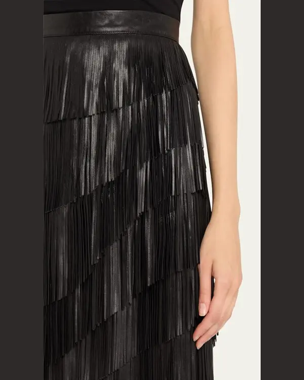 Ulla Johnson Therese Leather Fringe Midi Skirt