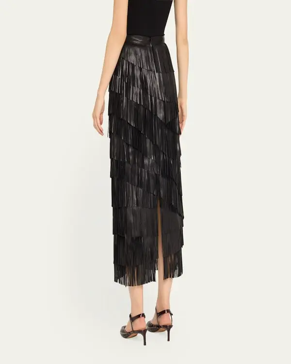 Ulla Johnson Therese Leather Fringe Midi Skirt