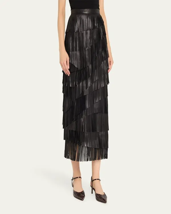 Ulla Johnson Therese Leather Fringe Midi Skirt