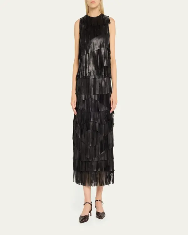 Ulla Johnson Therese Leather Fringe Midi Skirt