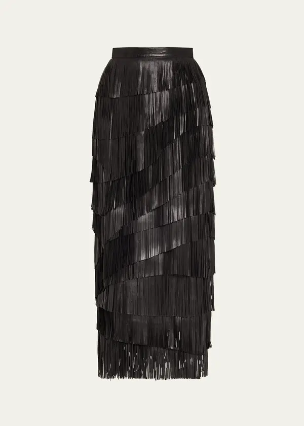 Ulla Johnson Therese Leather Fringe Midi Skirt