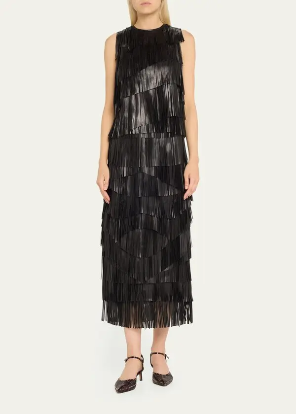 Ulla Johnson Therese Leather Fringe Midi Skirt