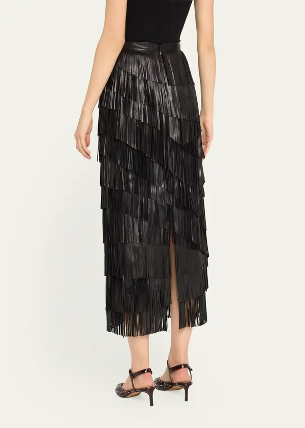 Ulla Johnson Therese Leather Fringe Midi Skirt