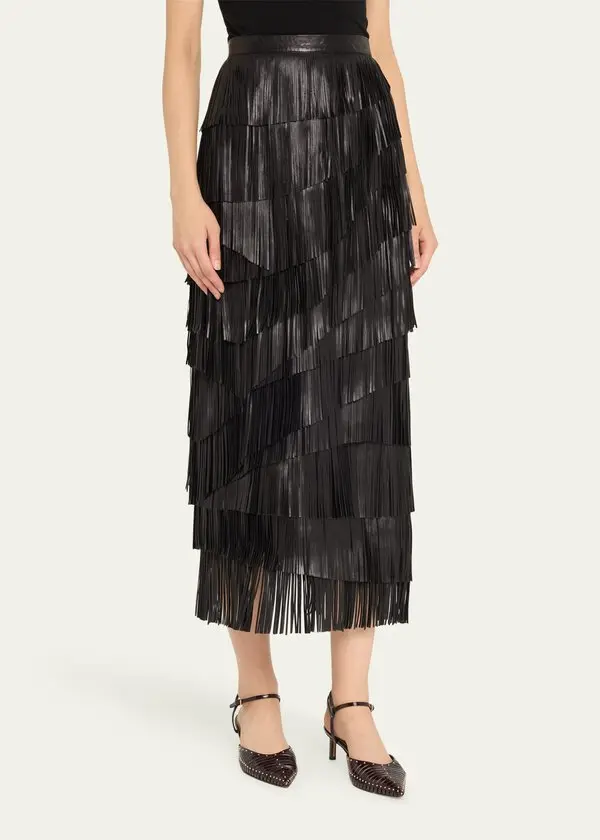 Ulla Johnson Therese Leather Fringe Midi Skirt