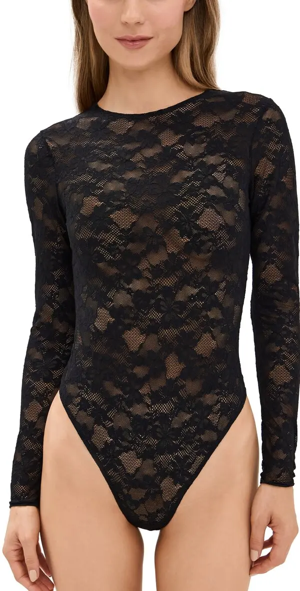 FLEUR DU MAL Le Stretch Long Sleeve Thong Bodysuit - Black
