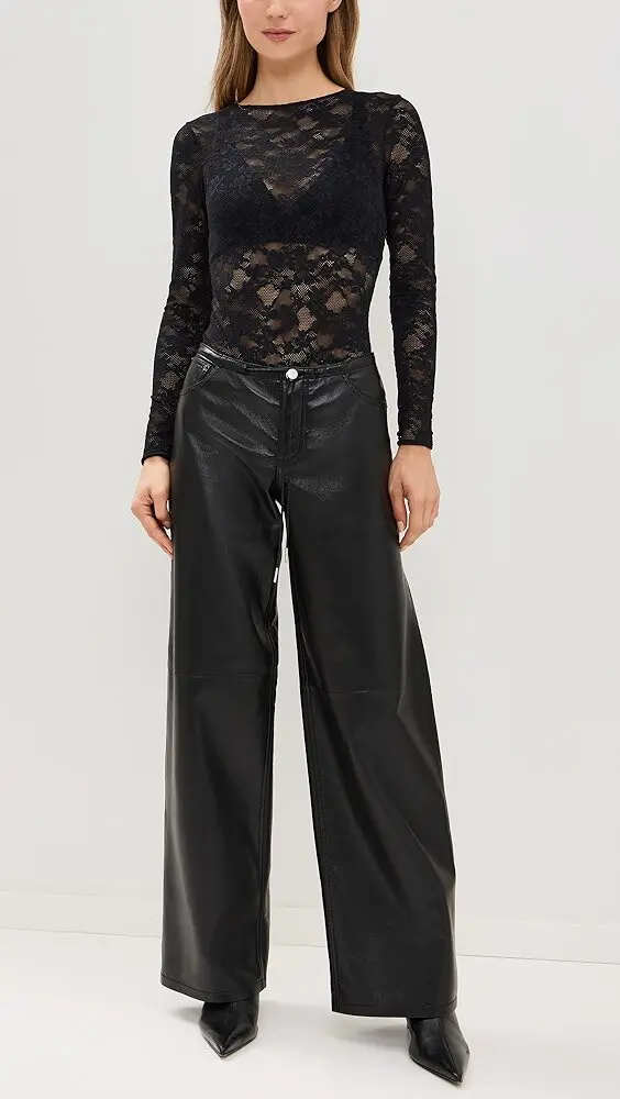 FLEUR DU MAL Le Stretch Long Sleeve Thong Bodysuit - Black