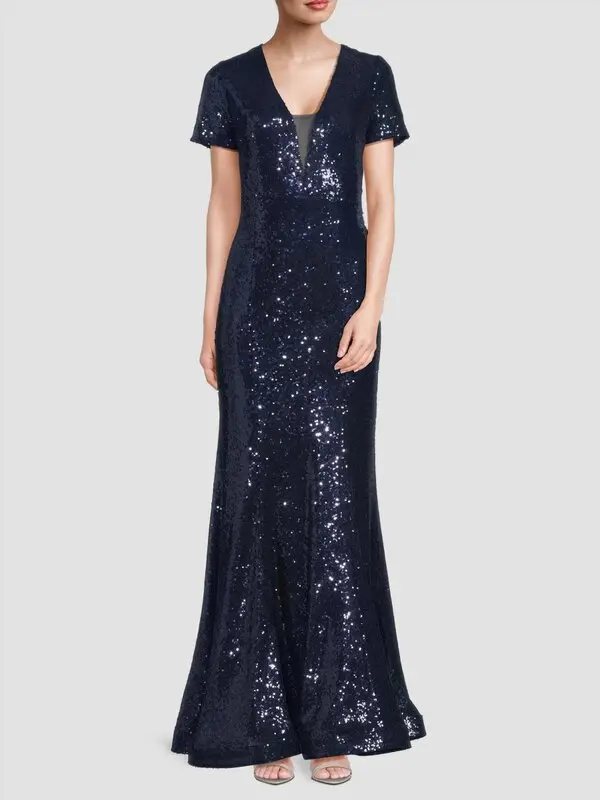 Shani Sequined Fit & Flare Gown - Navy