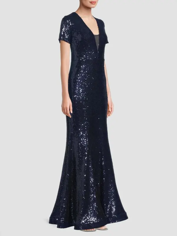 Shani Sequined Fit & Flare Gown - Navy