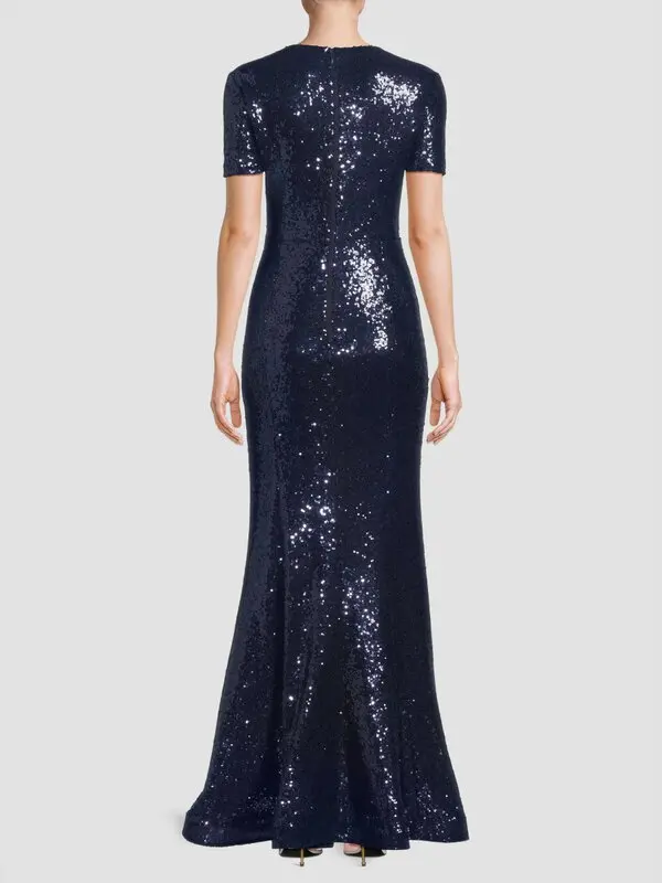 Shani Sequined Fit & Flare Gown - Navy