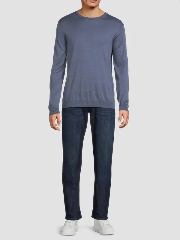 Giorgio Armani Silk-cotton Crewneck Sweater - Blue