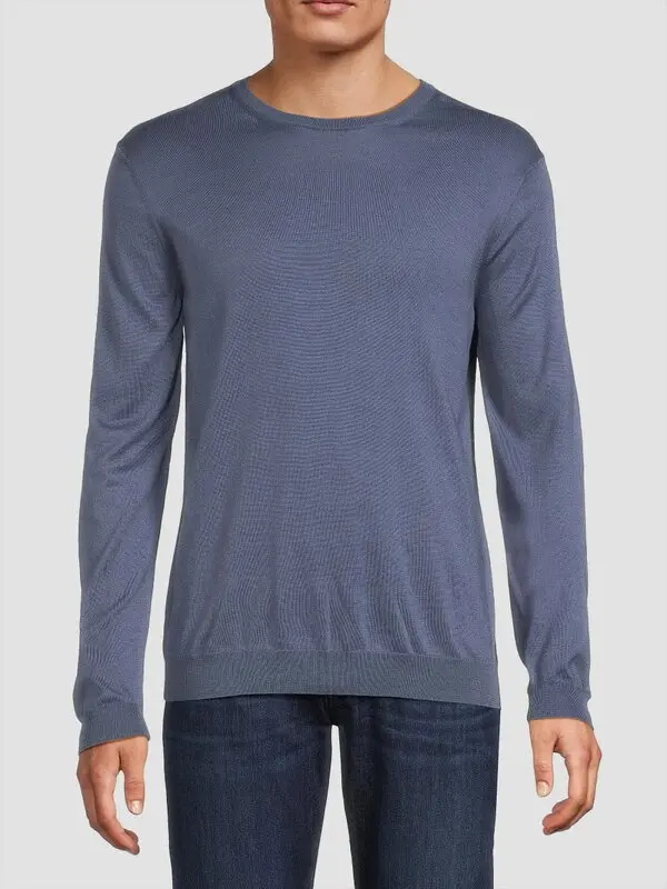 Giorgio Armani Silk-cotton Crewneck Sweater - Blue