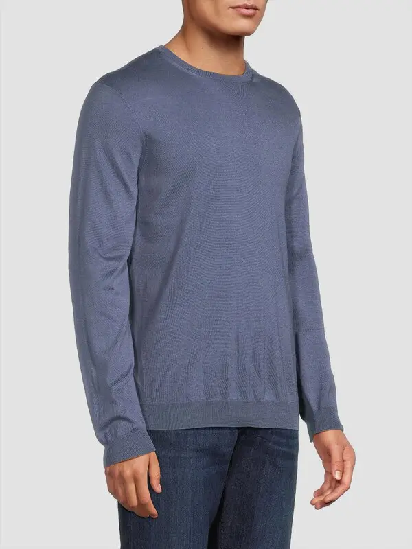 Giorgio Armani Silk-cotton Crewneck Sweater - Blue