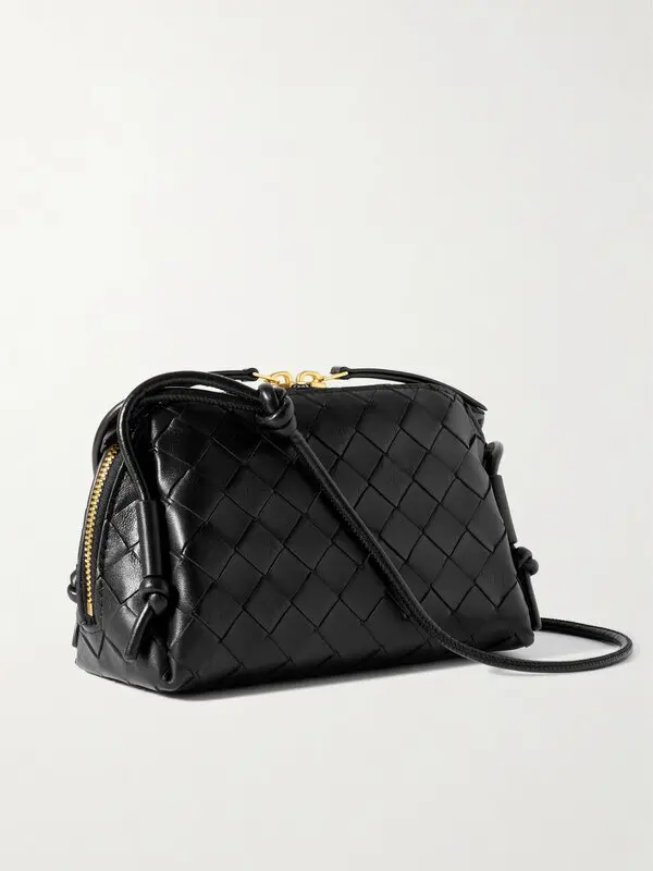 Bottega Veneta Concert Pouch Intrecciato Leather Shoulder Bag - Black