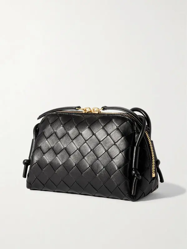 Bottega Veneta Concert Pouch Intrecciato Leather Shoulder Bag - Black