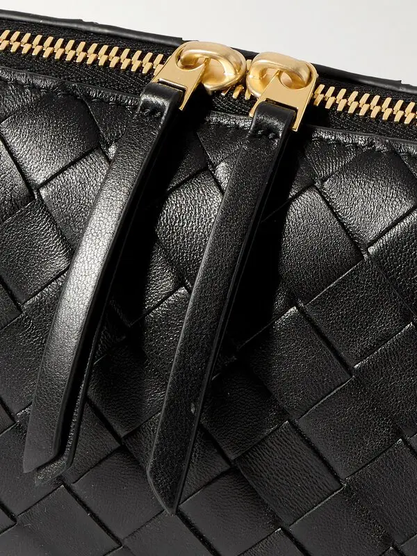 Bottega Veneta Concert Pouch Intrecciato Leather Shoulder Bag - Black