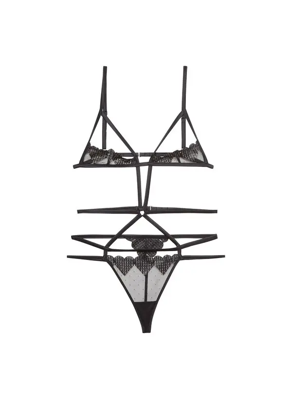 FLEUR DU MAL Heart Embroidery Ouvert Bondage Bodysuit