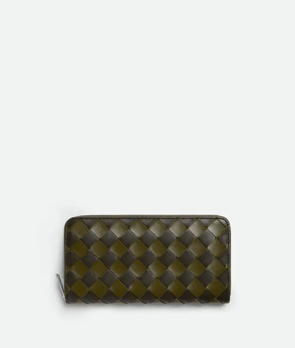 BOTTEGA  VENETA Intrecciato Zip Around Wallet - Kaki/olive Oil