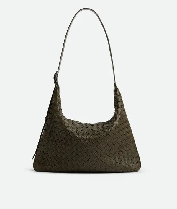 Bottega Veneta Intrecciato Deerskin Traveler Hobo Bag - Kaki