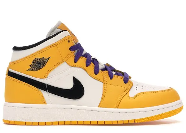 JORDAN 1 Mid Se Lakers Gs Sneakers - University Gold/black/pale Ivory