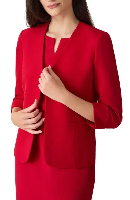 KASPER Cardigan-style Stretch Crepe Blazer - Fire Red