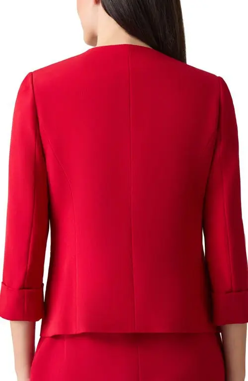 KASPER Cardigan-style Stretch Crepe Blazer - Fire Red