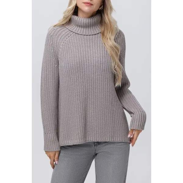525 America 525 Stella Cotton Turtleneck Sweater - Taupe Heather